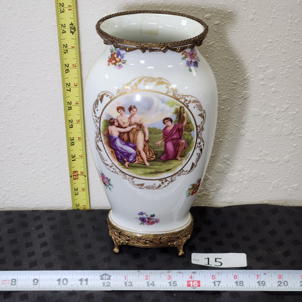 x15- Dresden Vase with Brass Trim, Base. Circa 1920. Very Rare ...