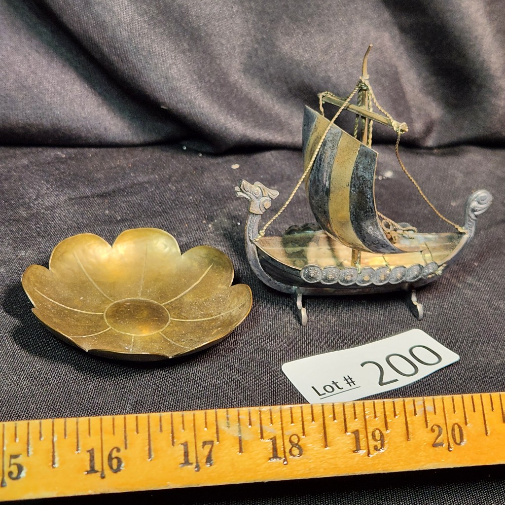 b200- antique silver plate viking ship - Leftover Treasures