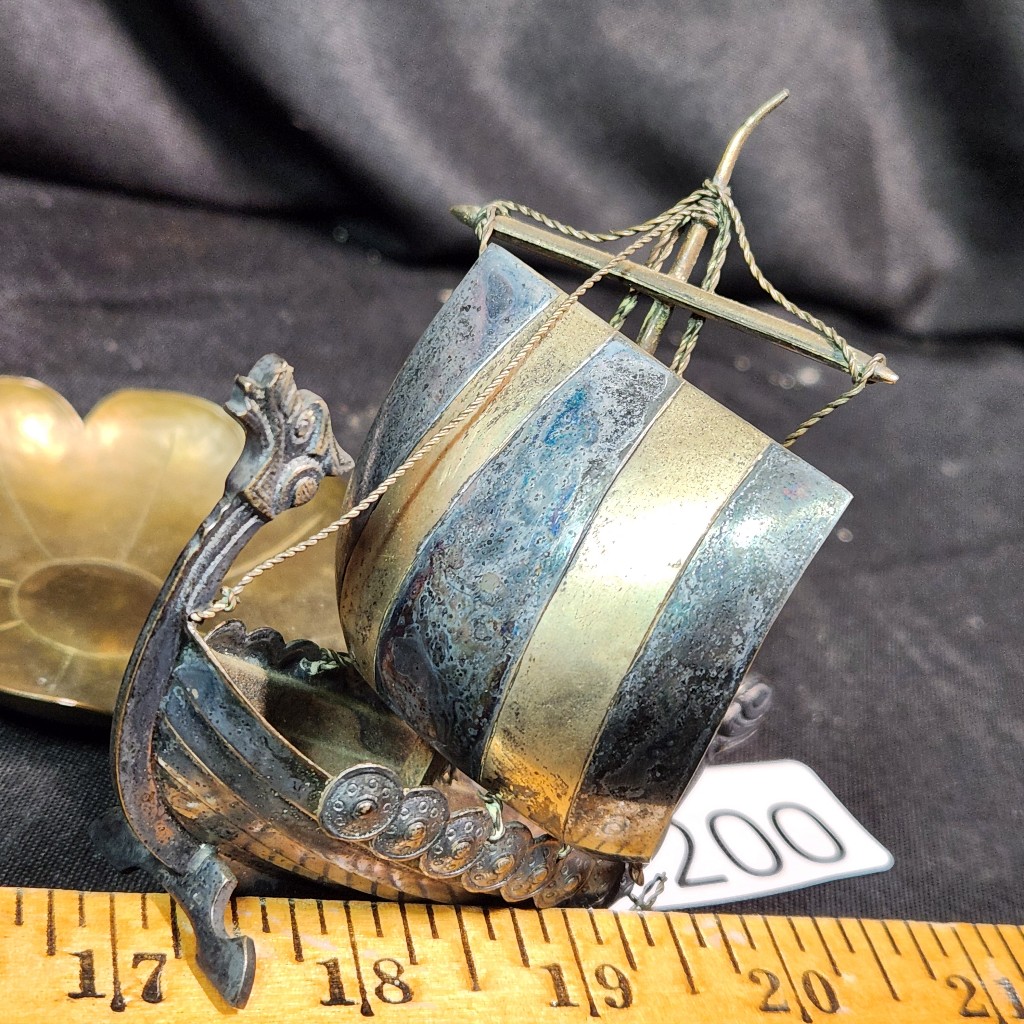 b200- antique silver plate viking ship - Leftover Treasures