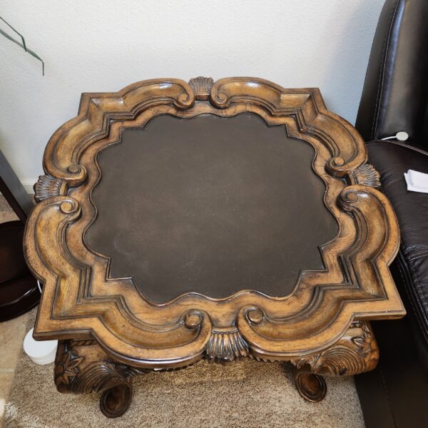 f27- Stunning Leather Top Square End Table - Leftover Treasures