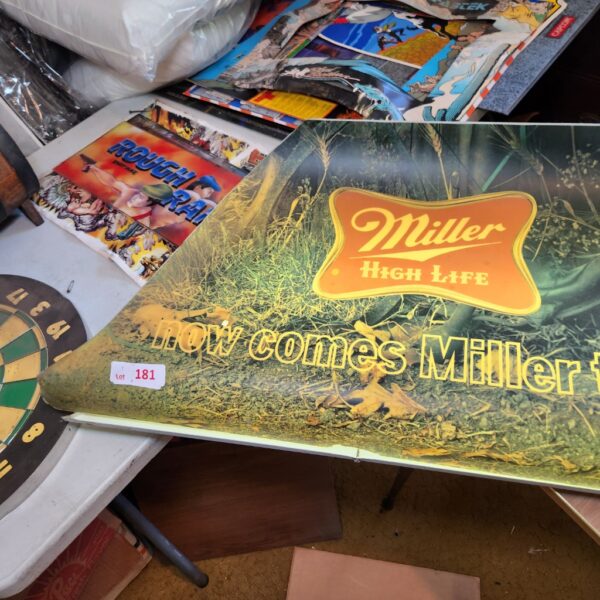 v181- Now Comes Miller Time. Miller High Life. Lights up. Has damage on ...