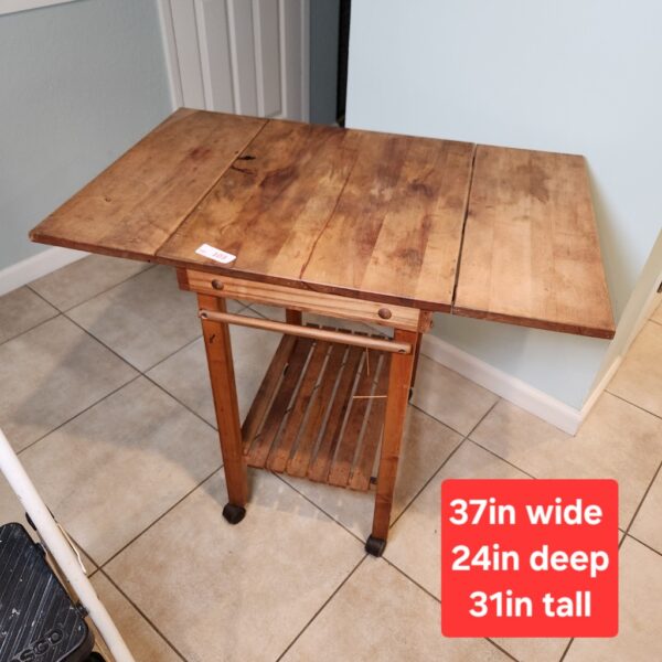 x103- Rolling Kitchen Cart. Drop Leaf Ends - Leftover Treasures