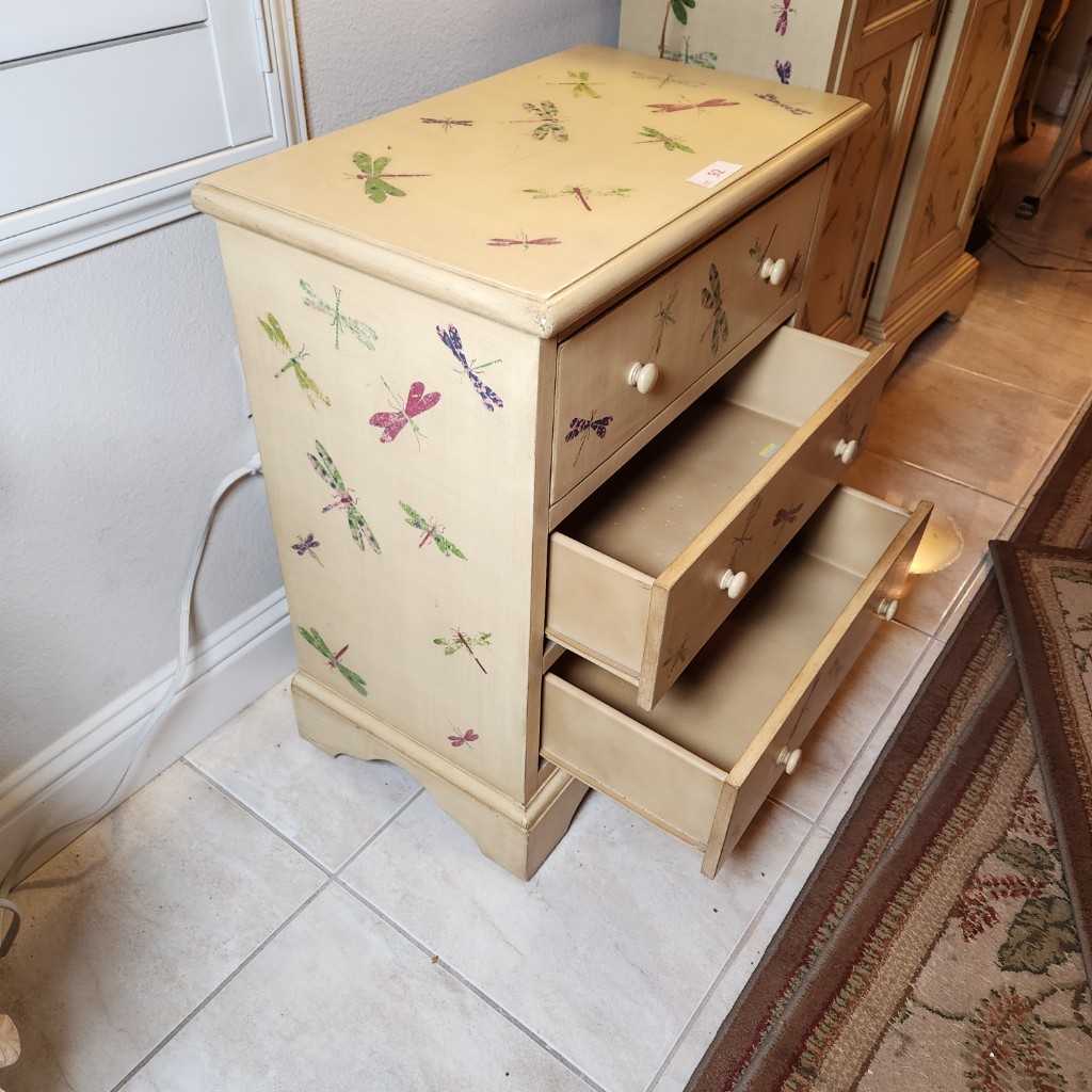 a92- 3 Drawer dresser w/ butterfly decals - Leftover Treasures