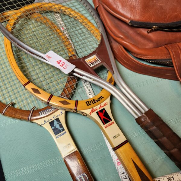 a435- vintage tennis racquets, leather bag - Leftover Treasures