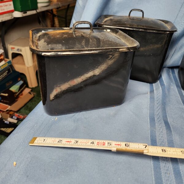 c240- vintage black enamelware storage containers with lids - Leftover ...