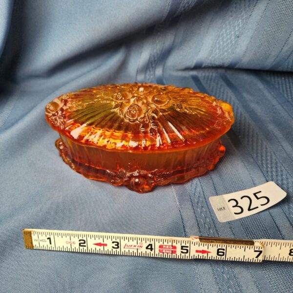 c325- Fenton Amberina glass covered trinket box - Leftover Treasures