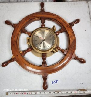 y255- nautical ships wheel wall clock with a brass porthole face ...