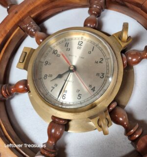 y255- nautical ships wheel wall clock with a brass porthole face ...